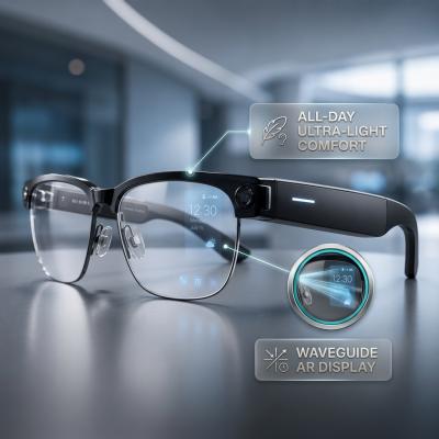 China AI Smart Glasses ODM Solution Real-Time Offline Translation Voice Control with Waveguide Display 10 Hour for sale