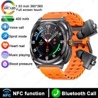 China GT98 Headphones Smart Watch 1.53 inch Bluetooth Call NFC Heart Rate 400mAh for sale