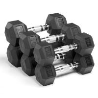 China Hex Rubber Dumbbells 2.5-25kg Rubber Coated Steel Free Weights for Home Gym & Fitness Centers for sale
