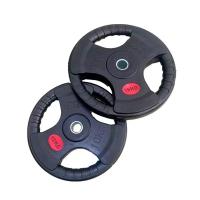 China Tri Grip Rubber Weight Plate 3 Holes Barbell Plate 5kg to 50kg Commercial Home Gym Strength Training for sale