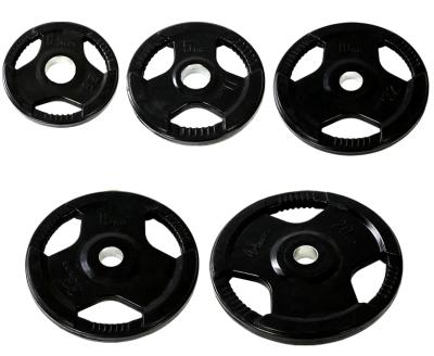 China Befreeman Tri Grip Bumper Weight Plate 3 Holes Rubber Coated Steel for Weight Lifting Gym Equipment 10kg for sale