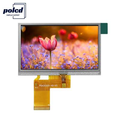 China 4.3 Inch 480x272 TFT LCD Display with Resistive Touch Screen - ILI6485 Driver IC, 300 Nits Brightness, 40 Pin RGB Interface for sale