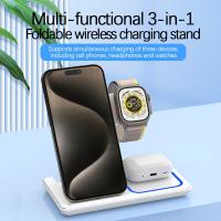 China Foldable 3 In 1 Charging Station Wireless Stand Portable Universal Wireless Charger LED Night Light 15W Fast Mobile Phone for sale