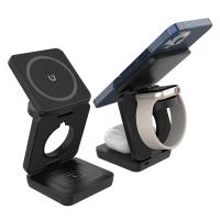 China 3 In 1 Folding Magnetic Wireless Charger 15W Fold Fast Charging Stand Mobile Phone Support Portable Foldable Wireless Charger for sale