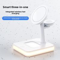 China 3 In 1 Magnetic Wireless Charger Stand With Holder Fast 15W Charge Mobile Phone Smart Watch Night Light Home Office for sale