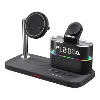 China 5 In 1 Magnetic Wireless Stand Dock Charger With Holder iPhone Android Night Light Alarm Clock 15W Fast Charging for sale