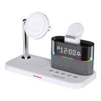 China 5 In 1 Magnetic Wireless Stand Dock Charger With Holder iPhone Android Night Light Alarm Clock 15W Fast Charging for sale