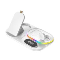 China Foldable RGB Alarm Clock Wireless Charger Stand 4-in-1 Magnetic Charging Station LED Light Fast Wireless Charging Dock for sale