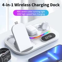 China LED Digital RGB Alarm Clock 4 In 1 Folding Wireless Charging Station Dock Stand For Xiaomi Samsung iPhone Wireless Charger for sale