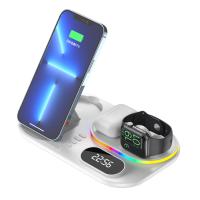 China Foldable RGB Alarm Clock Wireless Charger Stand 4-in-1 Magnetic Charging Station LED Light Fast Wireless Charging Dock for sale