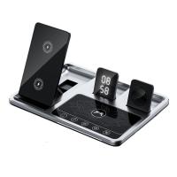 China 3-in-1 Wireless Charging Station Desk Digital Clock Phone Stand Night Light Fast Wireless Charger Magnetic Dock for sale