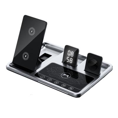 China 3-in-1 Wireless Charging Station Desk Digital Clock Phone Stand Night Light Fast Wireless Charger Magnetic Dock for sale