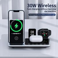 China 3-in-1 Wireless Charging Station Desk Digital Clock Phone Stand Night Light Fast Wireless Charger Magnetic Dock for sale