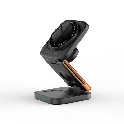 China Portable Foldable 3-in-1 Wireless Charging Station 15W Magnetic Charger Mobile Phone Holder Stand Fast Charging Compact for sale
