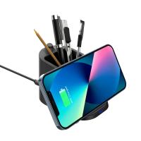 China 3 In 1 Multi Function Office Desk Organizer Gift Set 10W Wireless Charger Pencil Pen Holder Phone Stand for sale