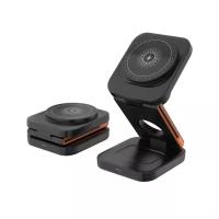 China 3 In 1 Desk Phone Watch Earbud Charger Magnetic Bamboo Wireless Fast Charging Dock 15W for sale