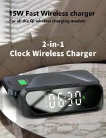 China 2 In 1 Wireless 15W Fast Charger With LED Night Light Alarm Clock For Mobile Phone for sale