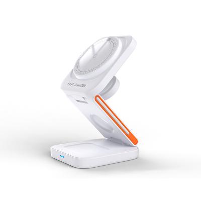 China Folding Phone Watch Earbud Charger 3 In 1 Magnetic Wireless Desk Stand Charger for sale