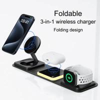 China Wireless 3 In 1 Foldable Magnetic Charger Stand 15W Fast Quick Charging 20W Output Power For Earphones for sale