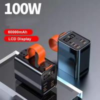 China High Capacity Outdoor Wired Power Bank 100W PD 60000mAh Micro USB Wireless LED Charger for sale