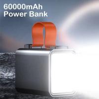 China High Capacity Outdoor Wired Power Bank 100W PD 60000mAh Micro USB Wireless LED Charger for sale