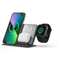 China Multifunction3 In 1 Fast Wireless Phone Charger Stand Alarm Clock RGB Night Light Desk Lamp for sale