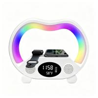 China 3 In 1 Smart Bluetooth Speaker Wireless Charger RGB Alarm Clock Watch Airpods IPhone Dock for sale