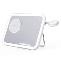 China Qi2 Phone Watch Earbud Charger LED Light Lamp Station 3 In 1 Magnetic Wireless Lighted Makeup Mirror for sale