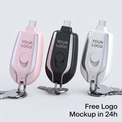 China Custom Logo 1500mAh Mini Keychain Power Bank Emergency Portable Charger with Built-in Type C Cable for sale