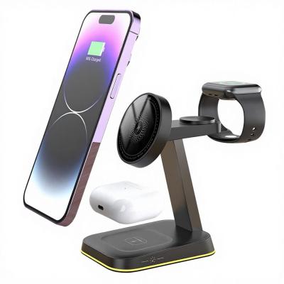 China 15 WMagnetic Three-In-One Wireless Charger Type-C Port Mobile Phone Holder Earphone Night Light for sale