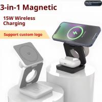 China 3-1 Folding Magnetic Wireless Charger 15w Fold Fast Charging Stand Mobile Phone Support Portable Foldable Wireless Charger for sale