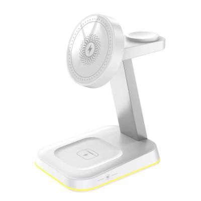 China Multifunctional Magnetic Three-In-One Wireless Charger 15W Type-C Port Mobile Phone Holder Earphone Night Light for sale