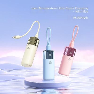 China 10000mAh Mini Power Bank Keychain Powerbank 20W Fast Charging Lipstick Size Portable Charger with Built-in Cables for sale
