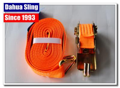 China Orange Ratchet Tie Down Straps Cargo Lashing Belt With Buckle 25mm * 1T JD Hook for sale
