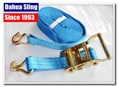 China Blue E Track Ratchet Tie Down Straps For Trucks 35mm Webbing Acid Resistance for sale