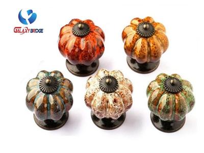 China Colorful Pumpken Shape Ceramic Cupboard Door Knobs Porcelain Antique Bronze Crack Marble Pattern Knobs for sale