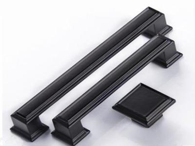 China 128mm American Stylish Plating Kitchen Cabinet Handles 96mm Black Arched Dresser Pulls Square Knobs for sale