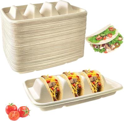 China Disposable Biodegradable Sugarcane Bagasse TACO Box Corn Starch TACO Tray With Lid Mexican Corn Tortilla TACO Packaging for sale