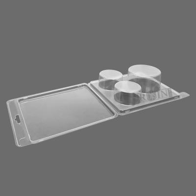 China Custom 3 Cavity Disposable Clear Round PVC Plastic Accessories Clamshell Packaging With Handle Holes for sale
