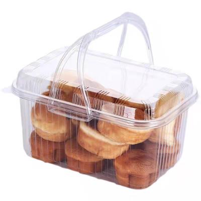 China Disposable Plastic Food Grade PET Transparent Packaging Box Cake And Puff Pastry Packaging Box 3 Pound Rectangular Basket With Lid for sale