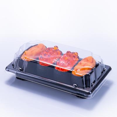 China Customized Disposable Plastic PP Sushi Box Black Sushi Tray Vacuum Formed Rectangular Sushi Meat Container With Transparent PS Anti Fog Lid for sale