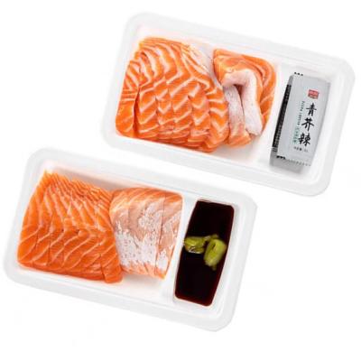 China Leak Proof Disposable White PP Thickened 2 Cavity Plastic Salmon And Seafood Fresh Meat Tray for sale
