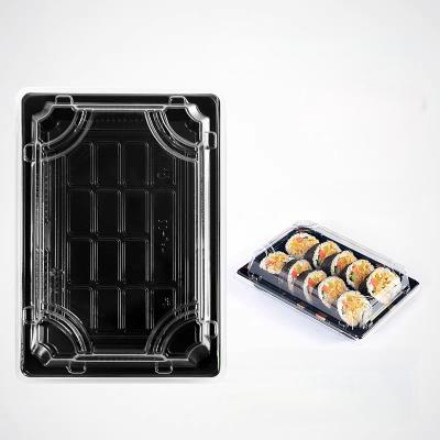 China Custom Disposable Sushi PET Plastic Rectangular Salmon Sushi Takeaway Container With Lid for sale
