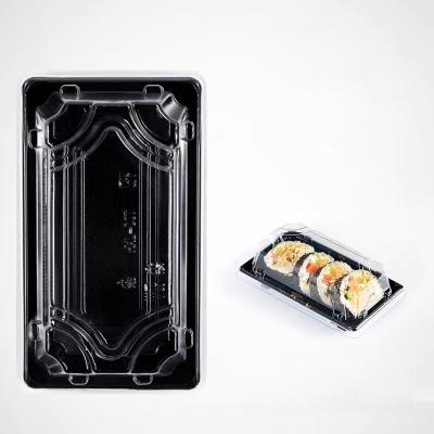 China Disposable Food Grade PET Rectangular Plastic Sushi Tray With Lid for sale