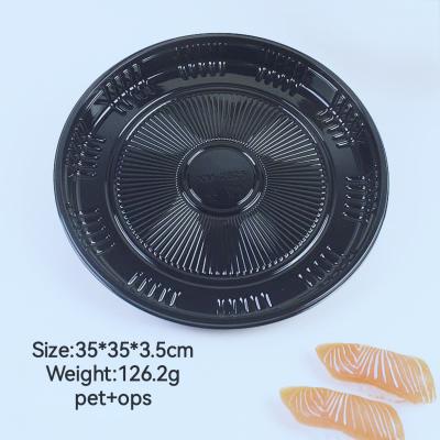 China Customized Logo Circular Fruit Plate Food Circular Plastic Disposable Sushi Packaging Sashimi PET Plastic Takeaway Packaging Container for sale