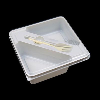 China Customized Double Cavity Pet White Plastic Triangular Sandwich Box With Fork for sale
