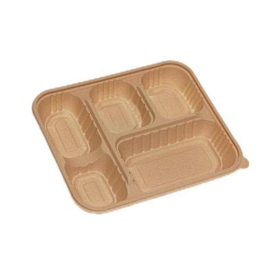 China Wholesale 5 Compartments Environmentally Friendly Rice Husk Starch Based Degradable Lunch Box With Lid for sale