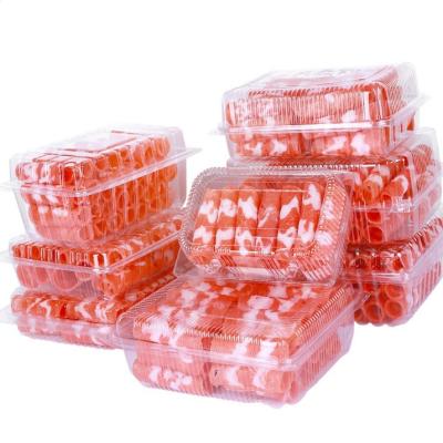 China Disposable Transparent Hinge Clam Plastic PET Rectangular Beef Roll Packaging Box for sale