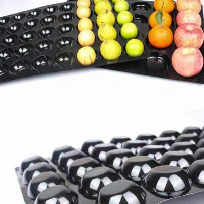 China Customized factory disposable black 24 hole rectangular fruit shelf display tray fruit arrangement tray for sale
