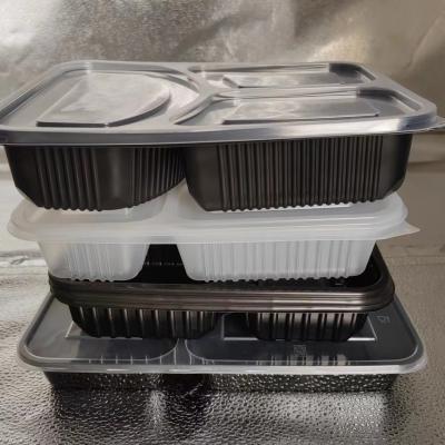 China Customized disposable 3 compartment PP microwave black lunch box with lid for sale